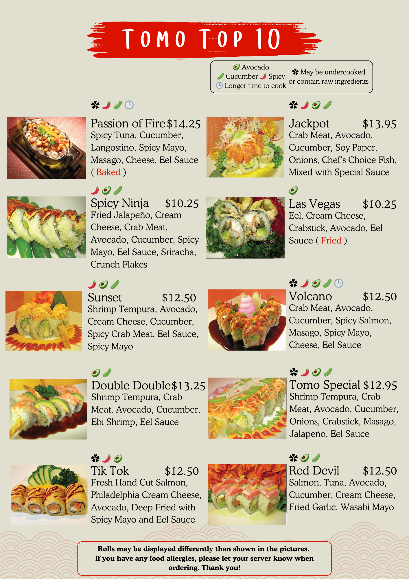 Dinner Menu | Tomo Japanese Cuisines