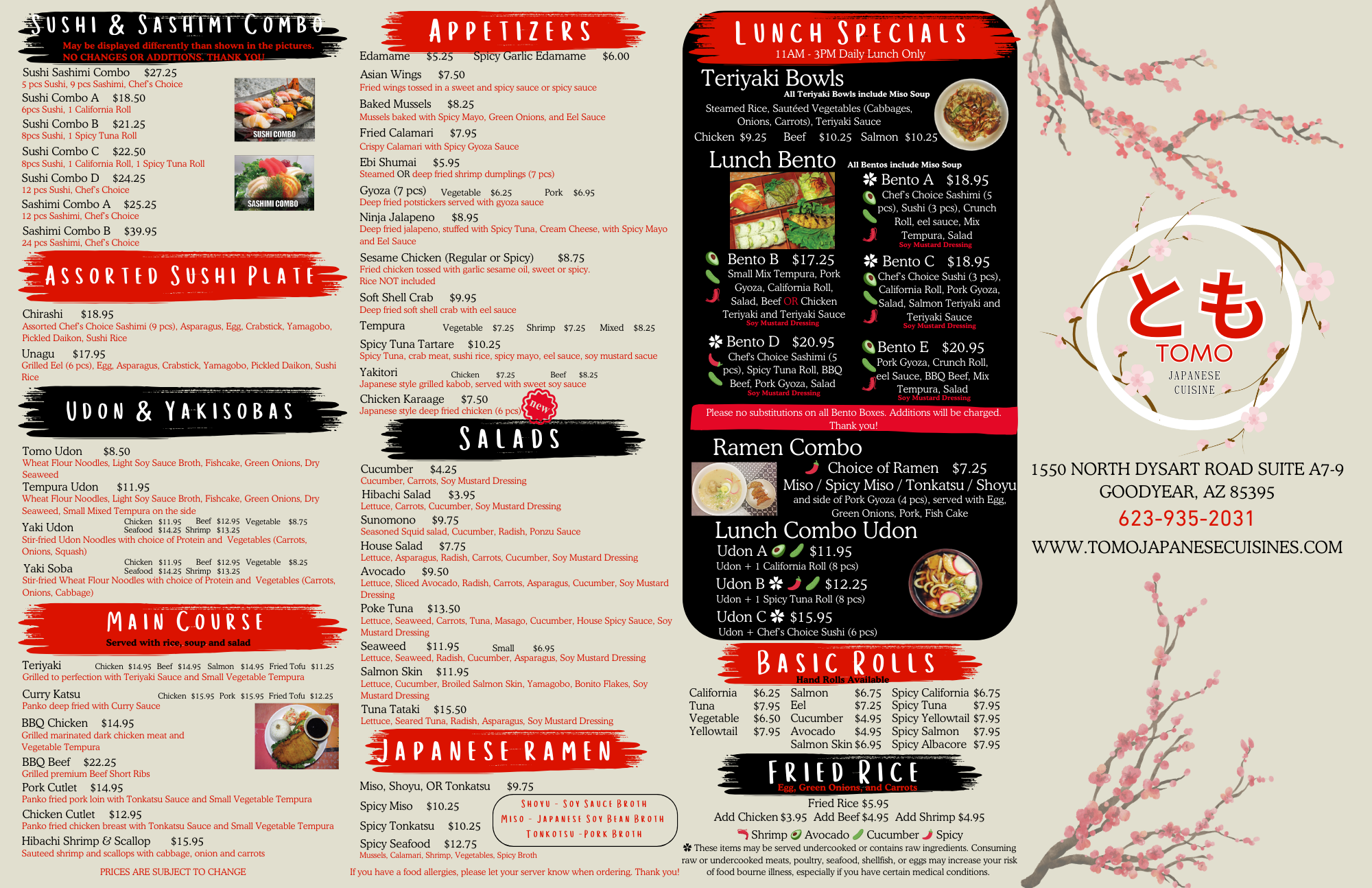 Takeout Menu | Tomo Japanese Cuisines